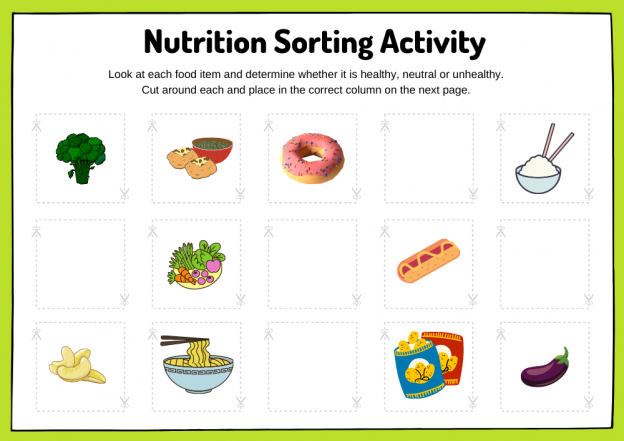 Nutrition Sorting Activity Worksheet - Kidpid