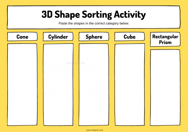 3D Shape Sort Worksheet - Kidpid