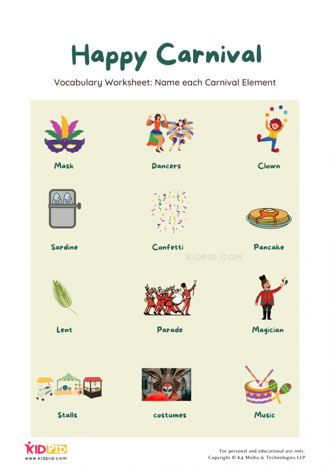 Festival Vocabulary Printable Worksheets for Kids - Kidpid