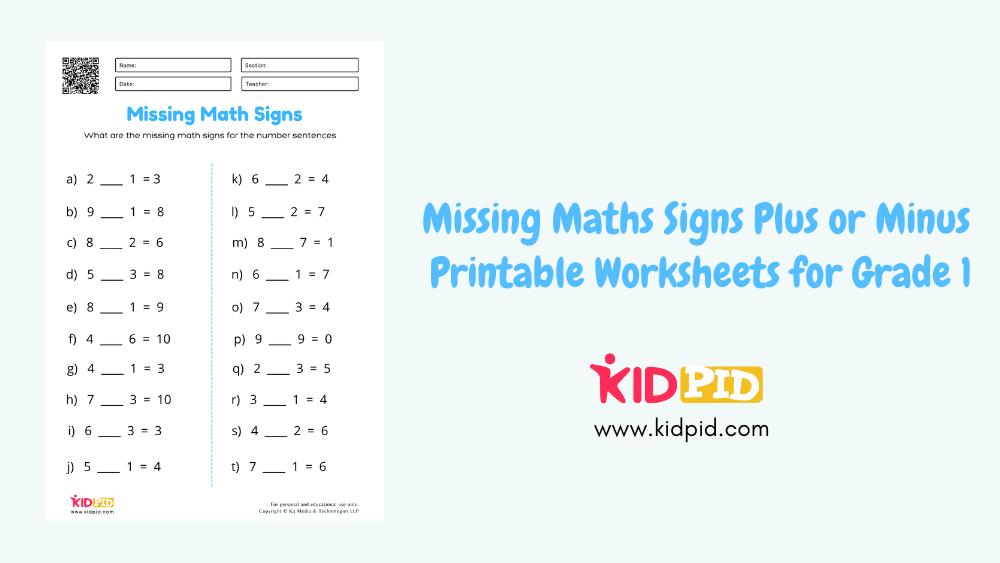 Missing Maths Signs Plus Or Minus Printable Worksheets For Grade 1 Kidpid
