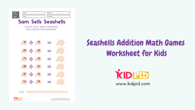 Seashells Addition Math Games Worksheet for Kids - Kidpid