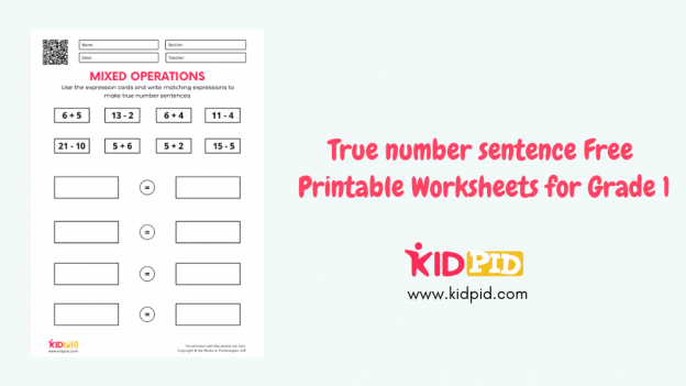 True number sentence Free Printable Worksheets for Grade 1 - Kidpid