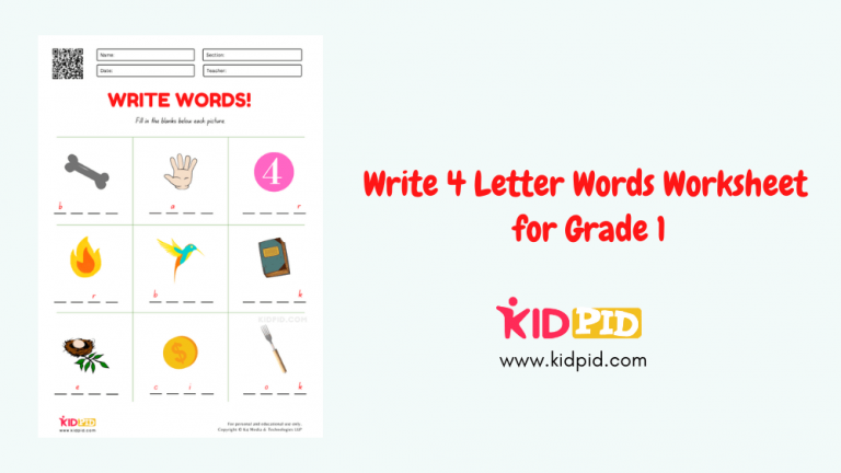 Write 4 Letter Words Worksheet for Grade 1 - Kidpid