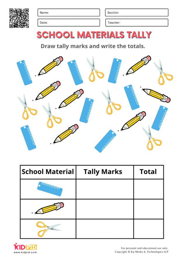 Counting with Tally Sheets Printable Worksheets for Grade 1 - Kidpid