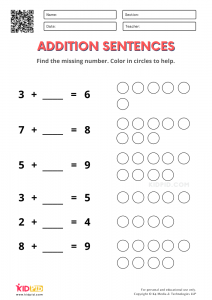 Addition Sentences Printable Worksheets for Grade 1 - Kidpid