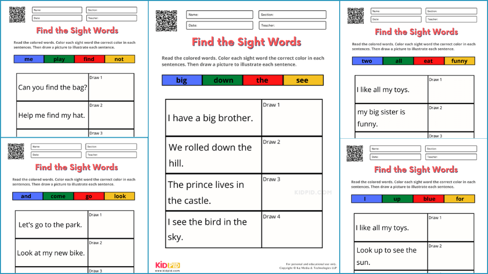 Color and Draw Words Kindergarten Practice Worksheet - Kidpid