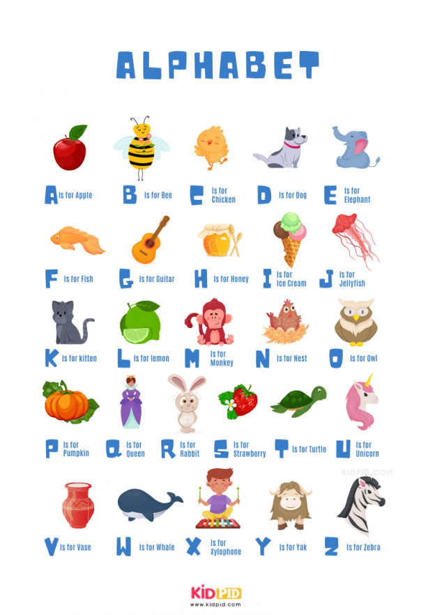 Colorful Alphabet Poster Printable for Toddlers & Preschoolers - Kidpid
