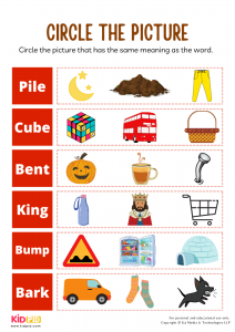 Vocabulary - Circle the Picture Worksheets for Kids - Kidpid