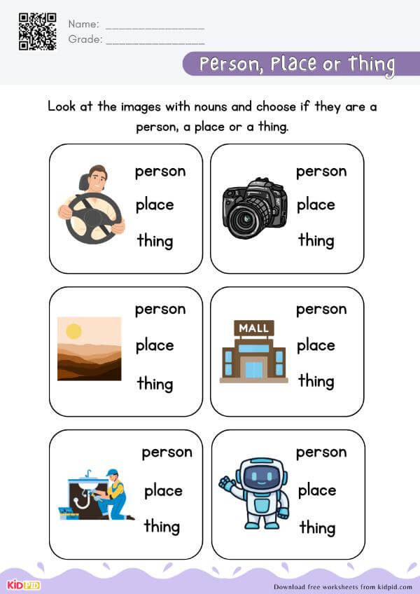 Person Place Or Thing Noun English Worksheet Kidpid