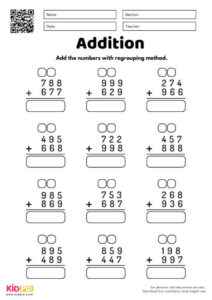 Addition Worksheets with Regrouping Method - Kidpid