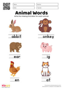 Animal Vocabulary Worksheet For Kindergarten - Kidpid