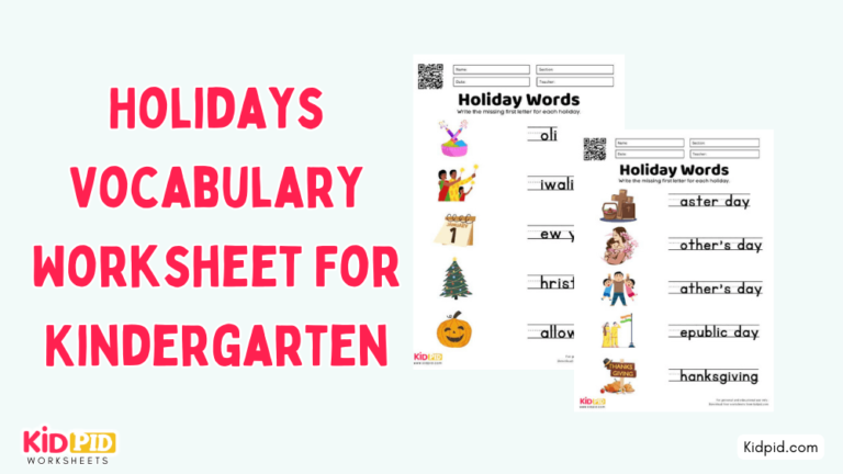 Holidays Vocabulary Worksheet For Kindergarten - Kidpid