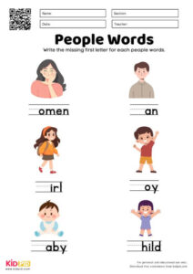 People Vocabulary Worksheet For Kindergarten - Kidpid
