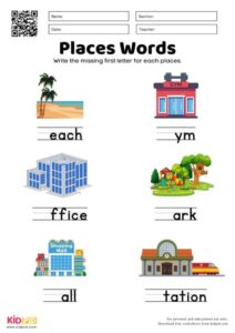 Places Vocabulary Worksheet For Kindergarten - Kidpid
