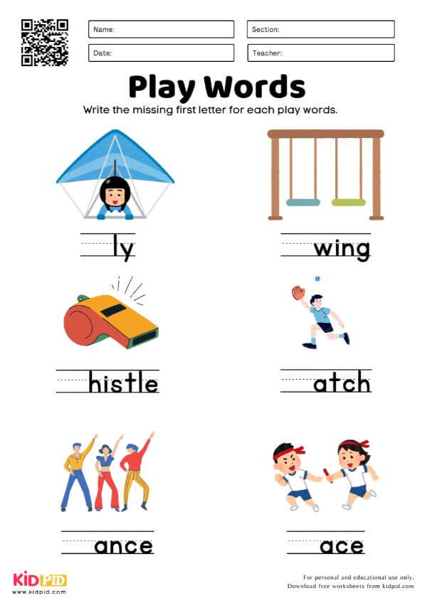 Play Vocabulary Worksheet For Kindergarten - Kidpid