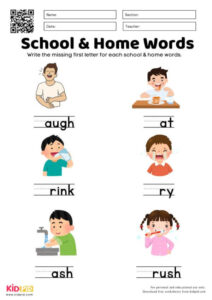 School and Home Vocabulary Worksheet For Kindergarten - Kidpid