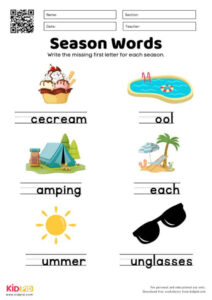 Season Vocabulary Worksheet For Kindergarten - Kidpid