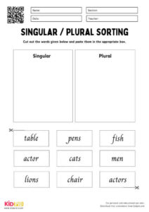 Singular and Plural Noun Cut Paste Activity Worksheet - Kidpid