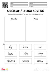 Singular and Plural Noun Cut Paste Activity Worksheet - Kidpid