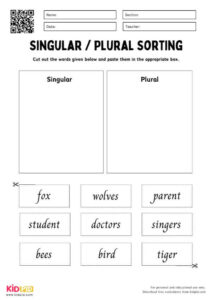 Singular and Plural Noun Cut Paste Activity Worksheet - Kidpid
