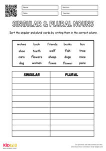 Singular & Plural Nouns Sorting Worksheet - Kidpid