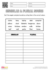 Singular & Plural Nouns Sorting Worksheet - Kidpid