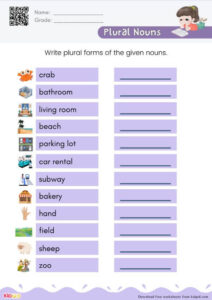 Write Plural Forms - Noun English Worksheet - Kidpid