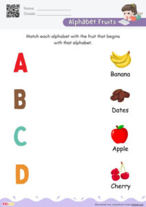 Alphabet Fruit Matching Worksheet For Preschool - Kidpid