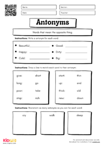 Antonyms Worksheet For Grade 2 - Kidpid