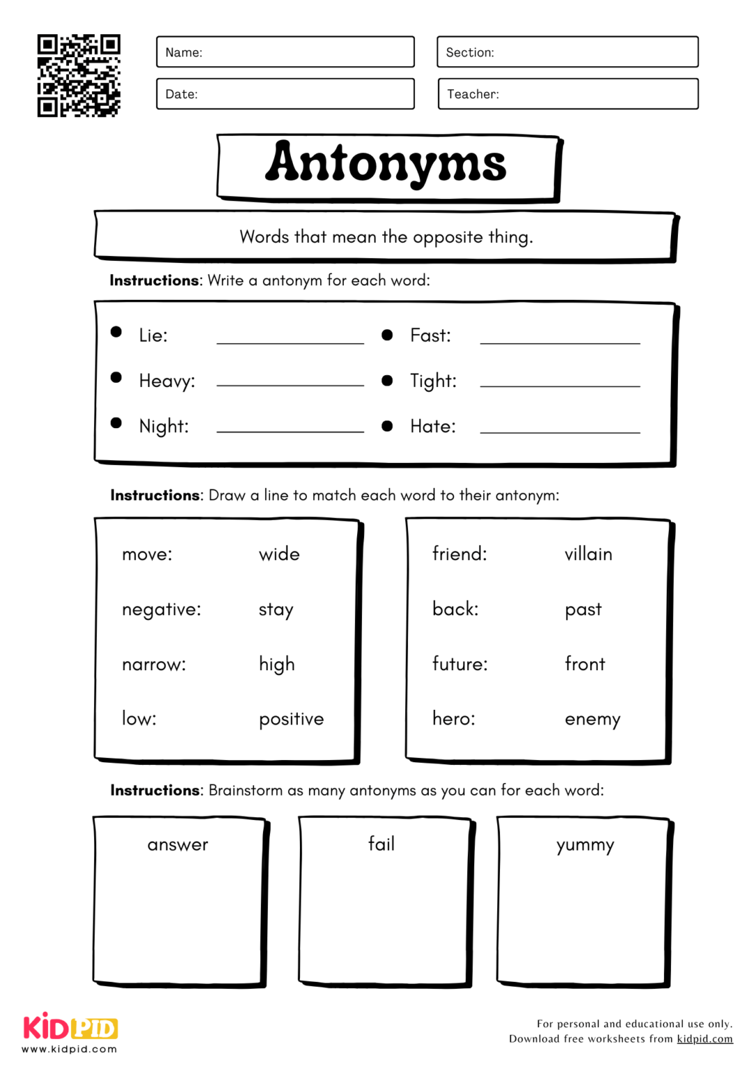 Antonyms Worksheet For Grade 2 - Kidpid