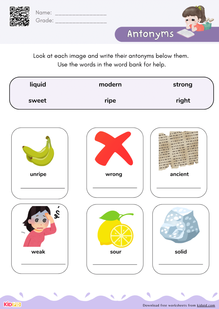 Antonyms Writing Worksheet for Grade 1 - Kidpid