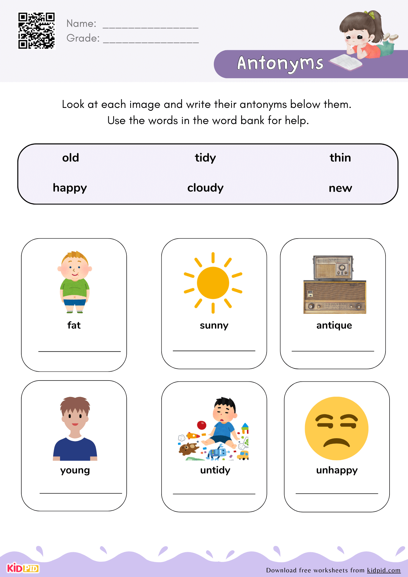 Antonyms Writing Worksheet for Grade 1 - Kidpid