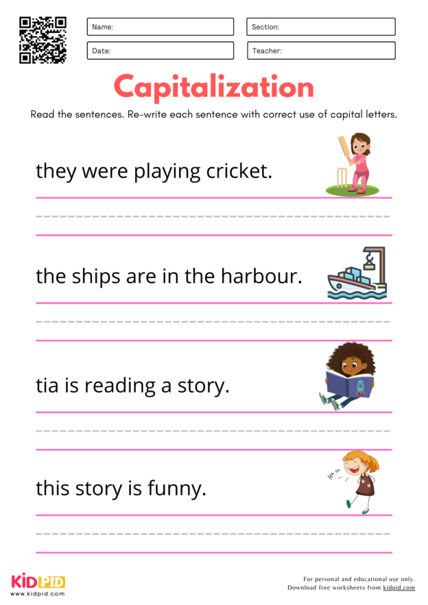 Capitalization Practice Worksheet for Kindergarten - Kidpid
