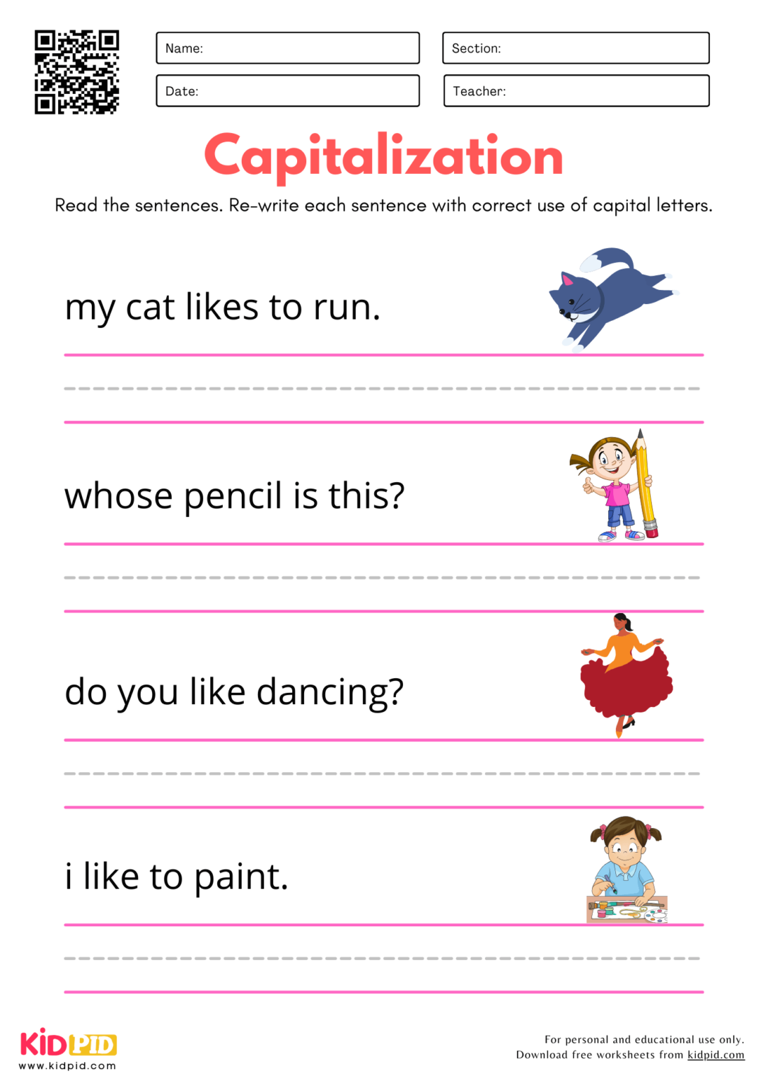 Capitalization Practice Worksheet for Kindergarten - Kidpid