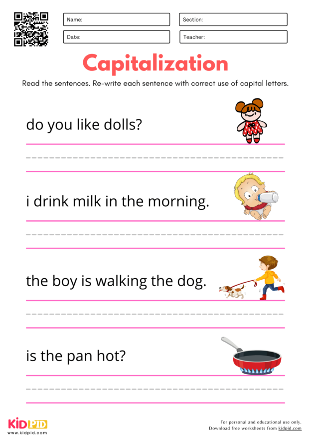 Capitalization Practice Worksheet for Kindergarten - Kidpid