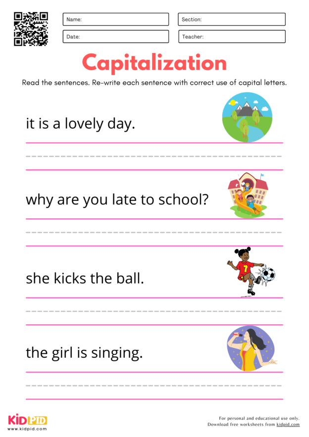 Capitalization Practice Worksheet for Kindergarten - Kidpid