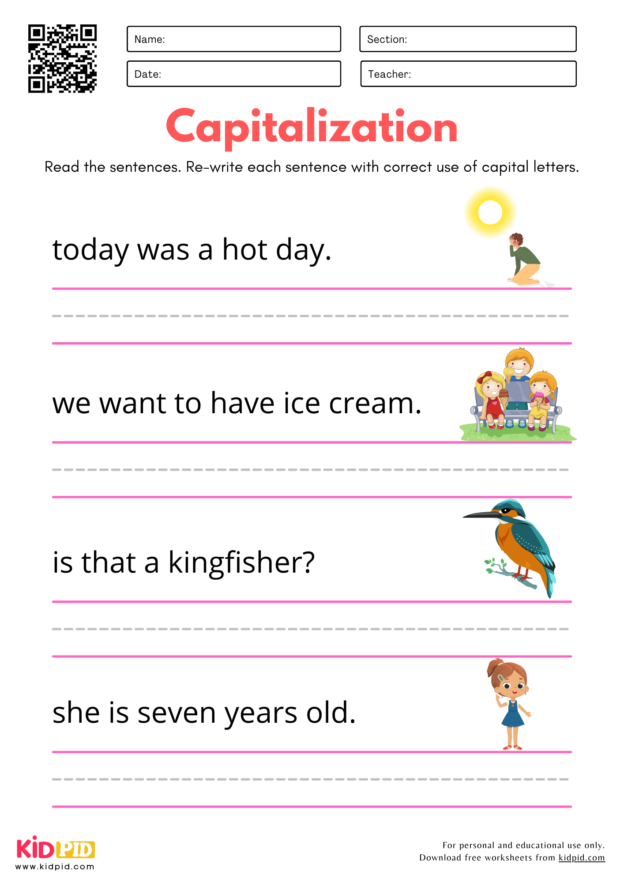 Capitalization Practice Worksheet for Kindergarten - Kidpid