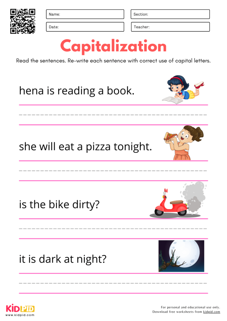 Capitalization Practice Worksheet for Kindergarten - Kidpid