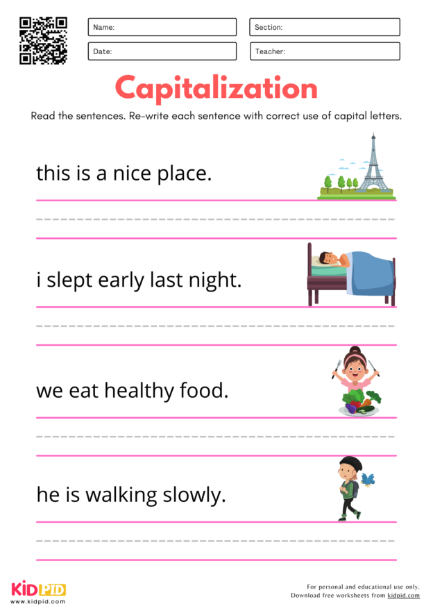 Capitalization Practice Worksheet for Kindergarten - Kidpid