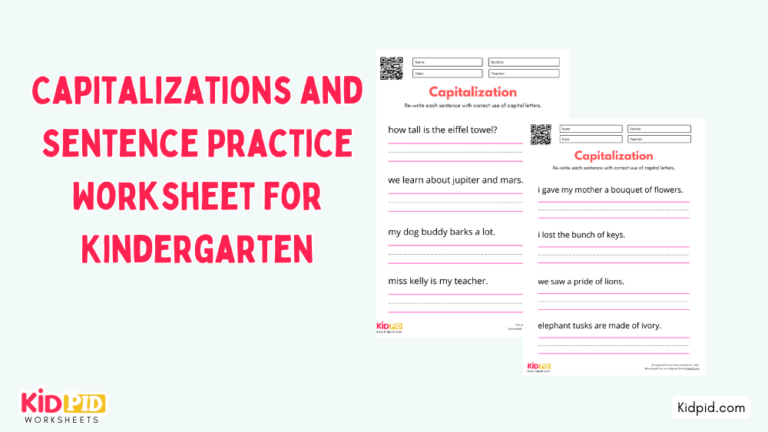 Capitalizations and Sentence Practice Worksheet for Kindergarten - Kidpid