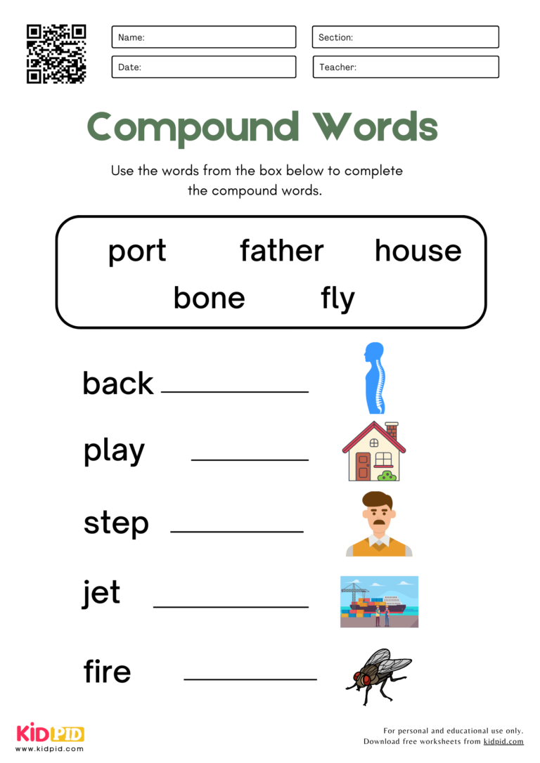 Complete The Compound Words Worksheet for Grade 1 - Kidpid