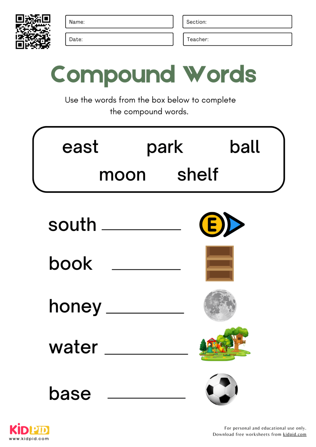 Complete The Compound Words Worksheet for Grade 1 - Kidpid