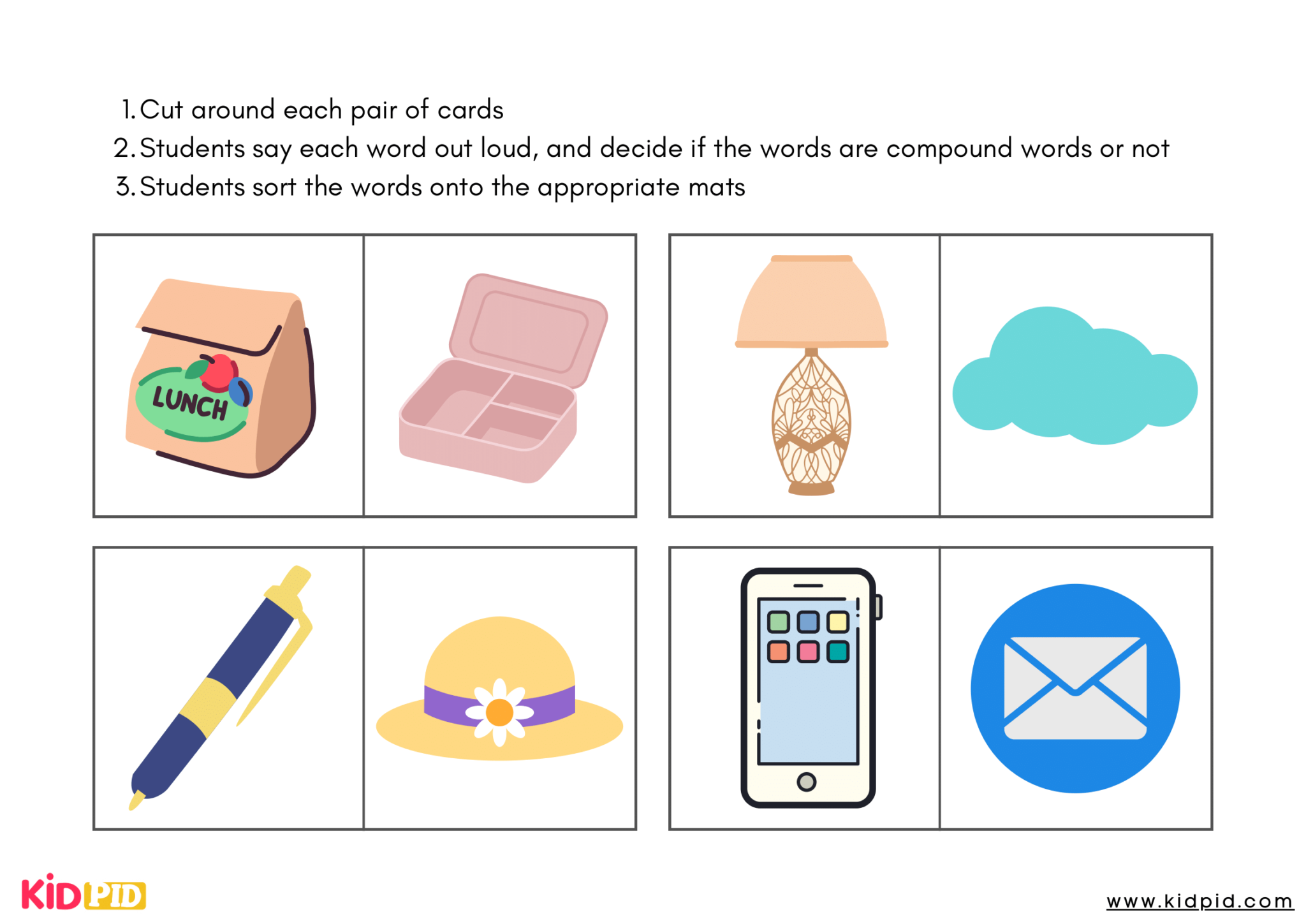 Compound Word Sorting Flashcard Activities for Grade 1 - Kidpid