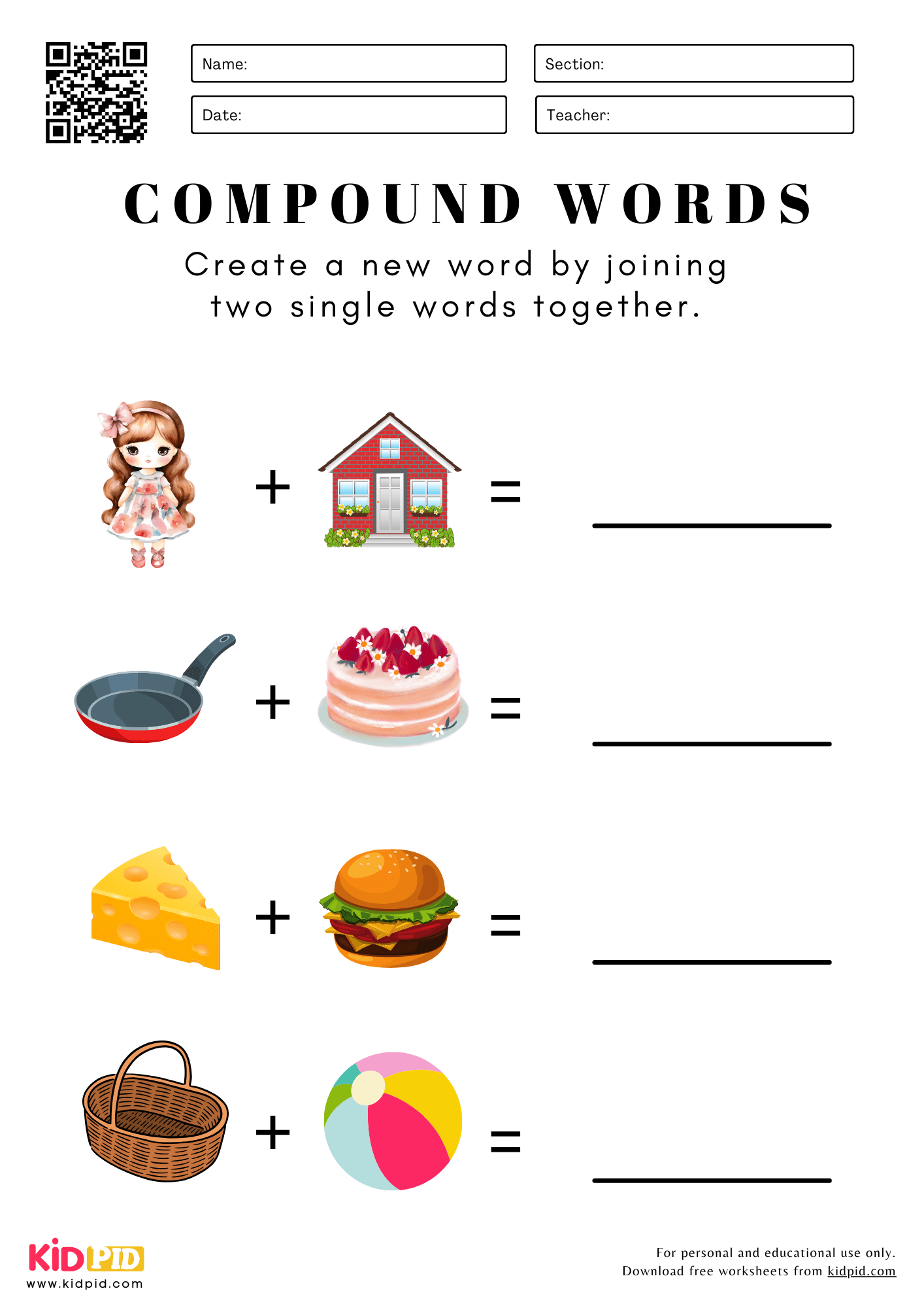 Look At The Picture & Create A New Compound Word Worksheets For Grade 1 ...