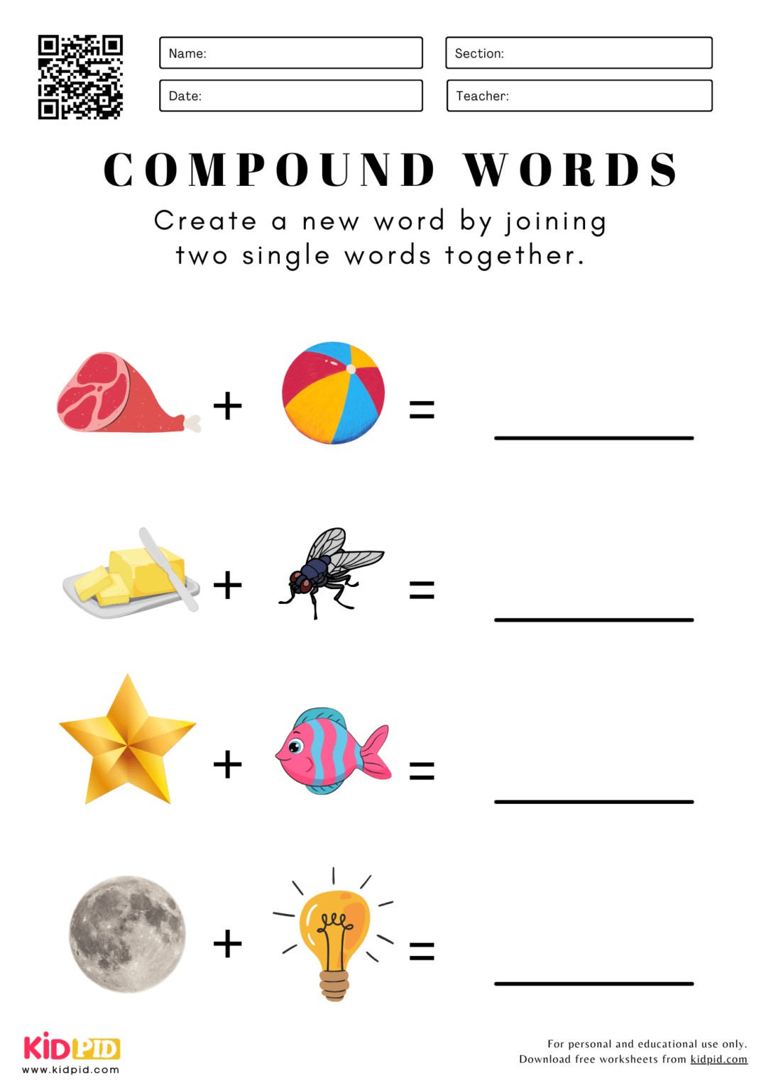 Look At The Picture & Create A New Compound Word Worksheets For Grade 1 ...