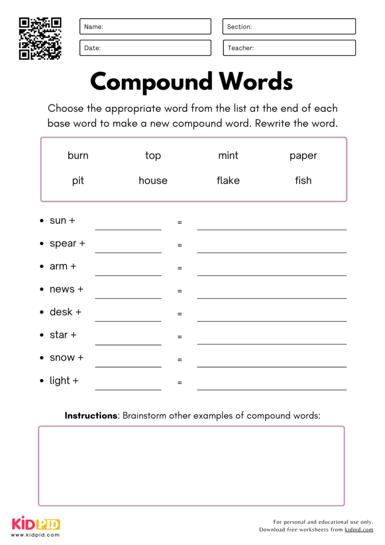Find Correct Word to Make Compound Word Worksheets For Grade 3 - Kidpid