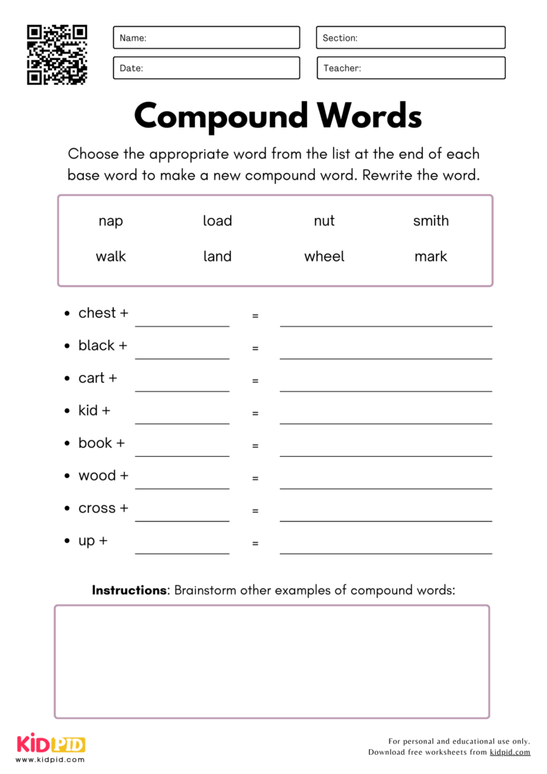 Find Correct Word to Make Compound Word Worksheets For Grade 3 - Kidpid