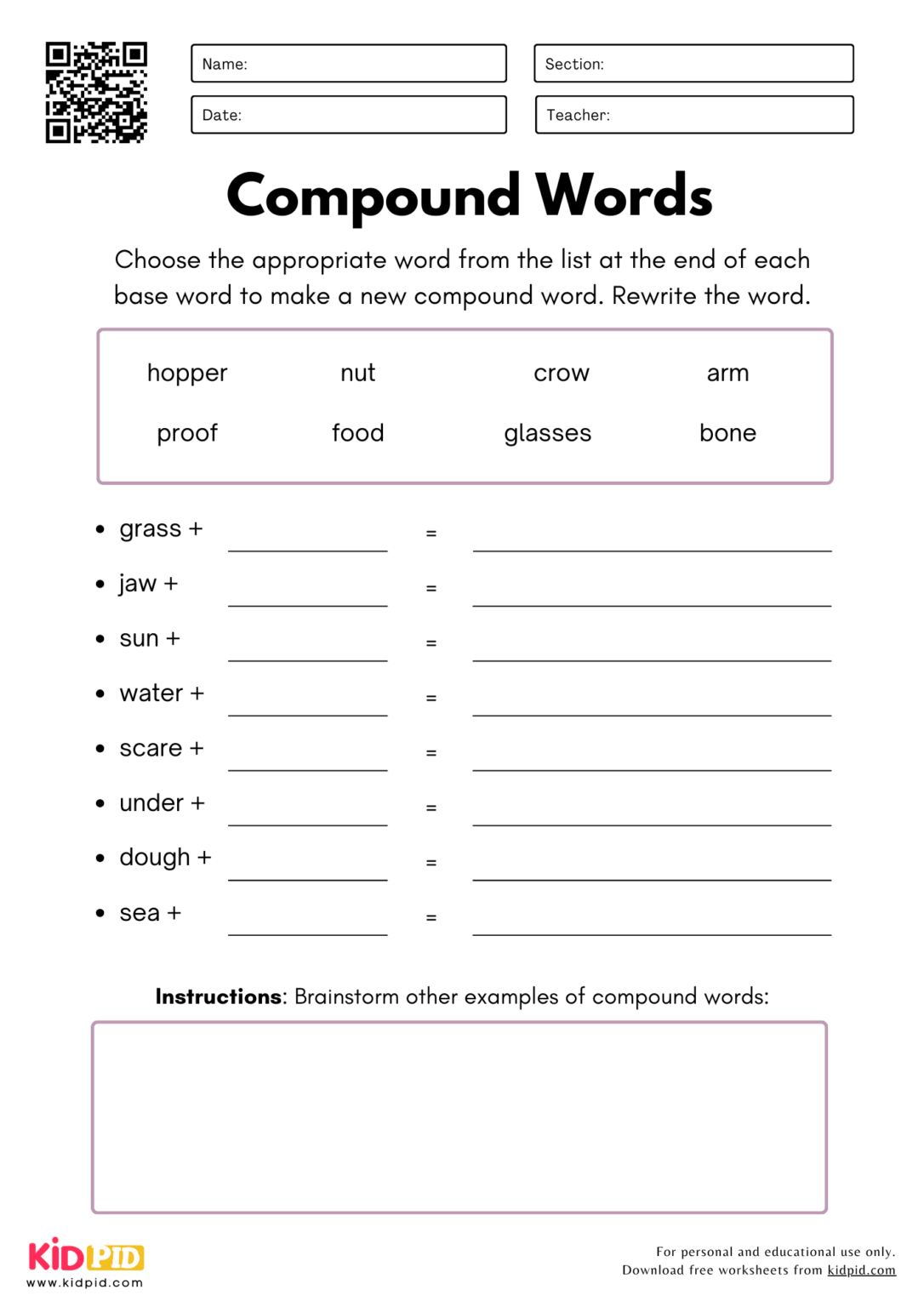 Find Correct Word to Make Compound Word Worksheets For Grade 3 - Kidpid