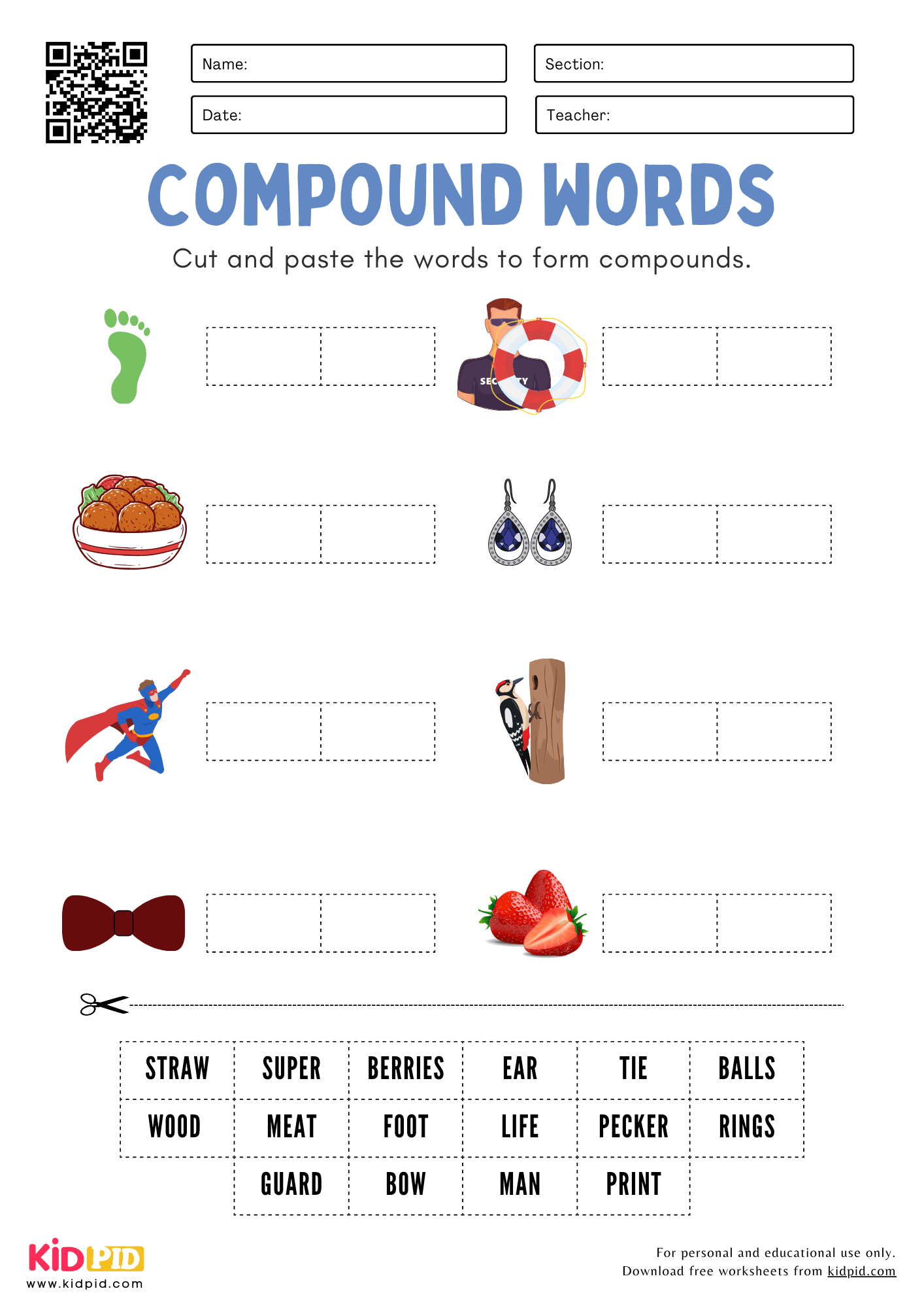 Cut & Paste Compound Words Worksheets For Grade 2 - Kidpid