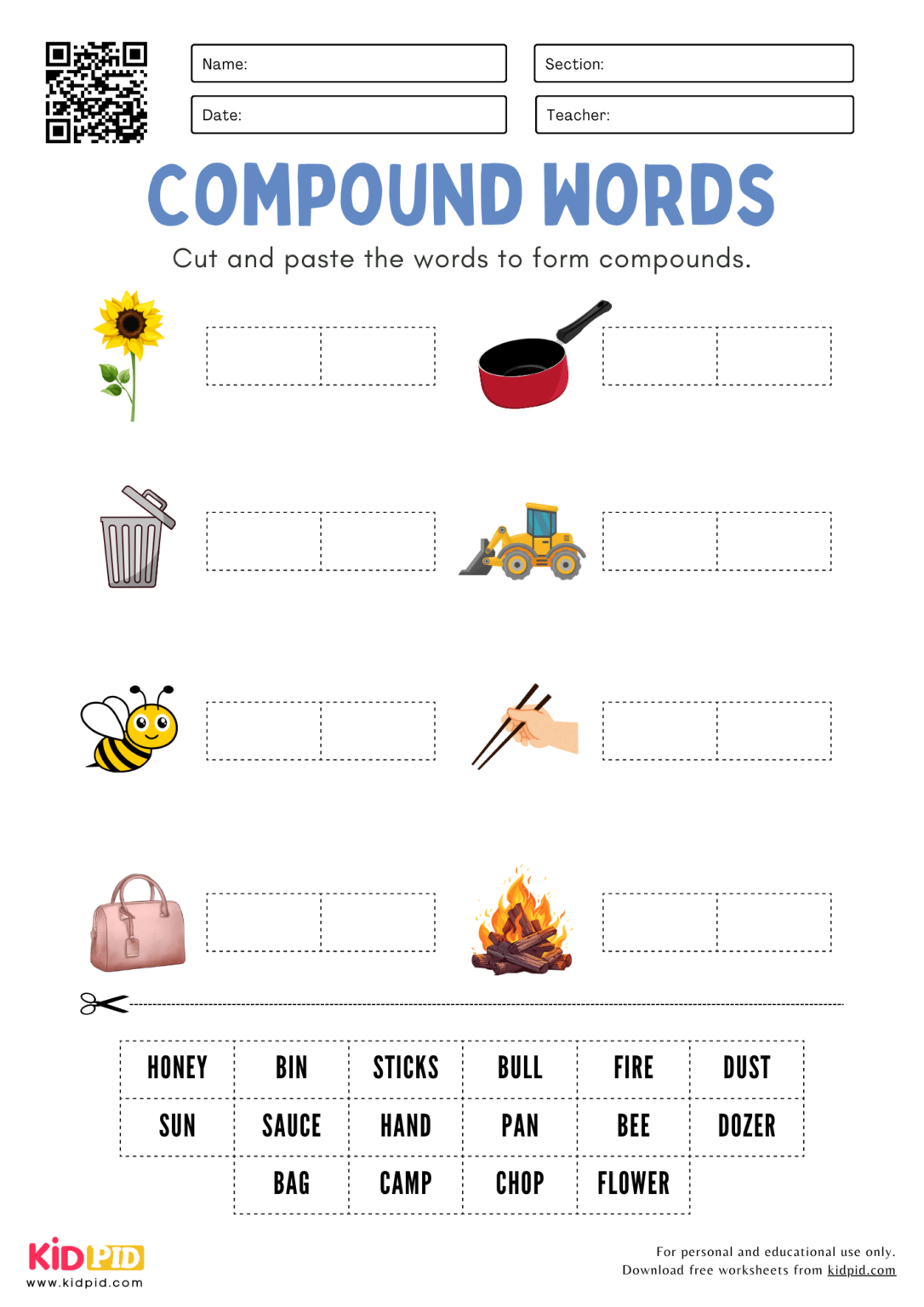 Cut & Paste Compound Words Worksheets For Grade 2 - Kidpid